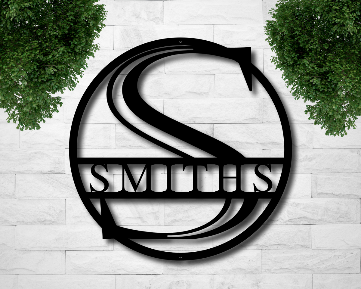 Circle Split Letter Monogram Sign – Metal Address Signs