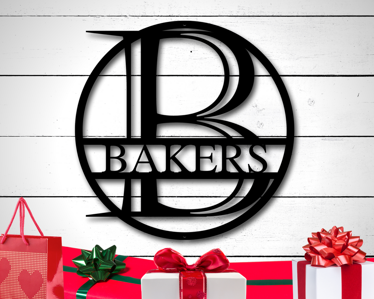 Circle Split Letter Monogram Sign – Metal Address Signs