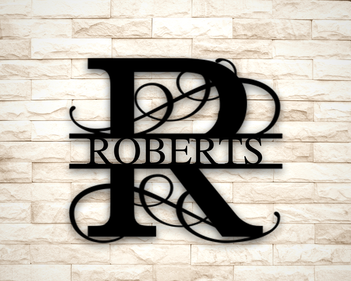 Loopy Split Letter Monogram Sign – Metal Address Signs